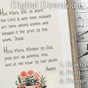 Hail Mary Prayer Printable Prayer Digital Download Catholic Print ...