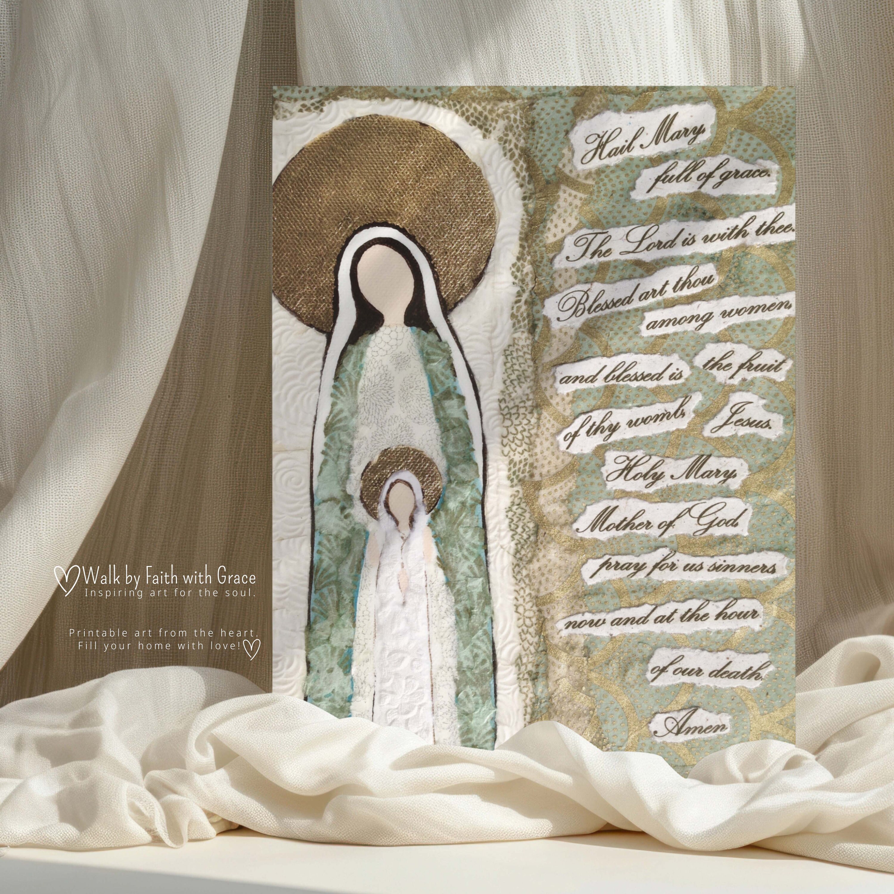 Hail Mary Prayer Collage Digital Download Catholic Wall Art PRINTABLE ...