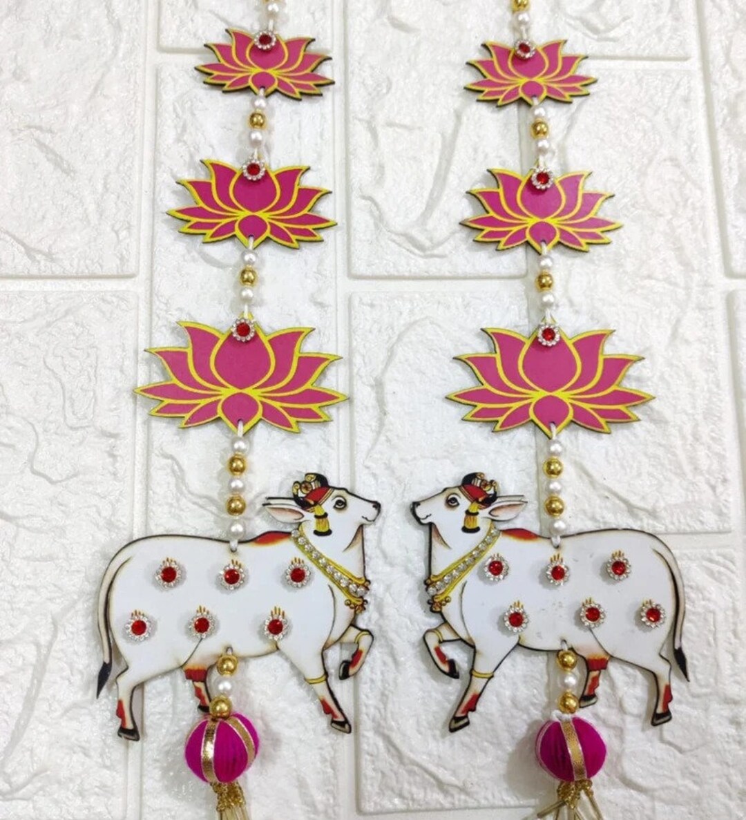 Cow Lotus & Pom Pom Hanging Floral Wall Hangings for - Etsy
