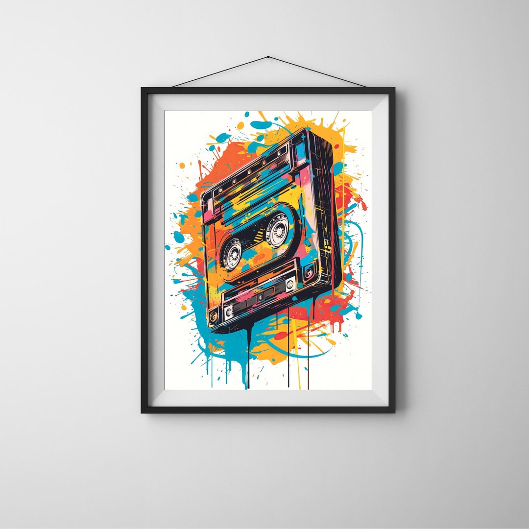 Colorful Retro Cassette Tape Music Wall Art, Old School Prints, Mix ...