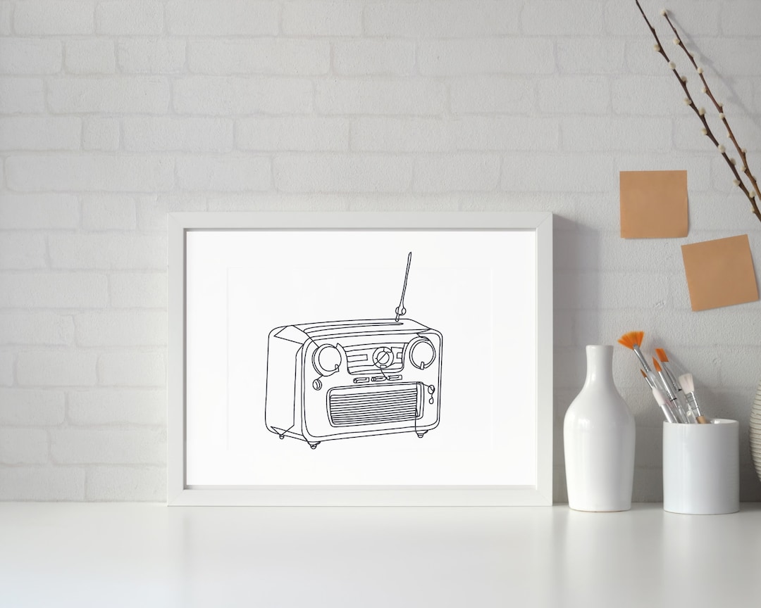 Minimalist Vintage Radio Line Art, Printable Retro Home Decor, Old ...