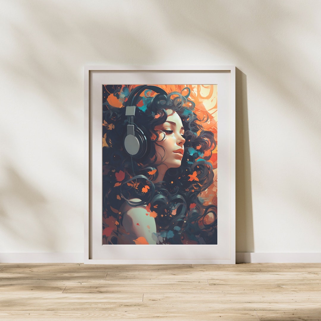 Woman Listening Music Wall Art, Girl Listening to Music, Gift for Music ...