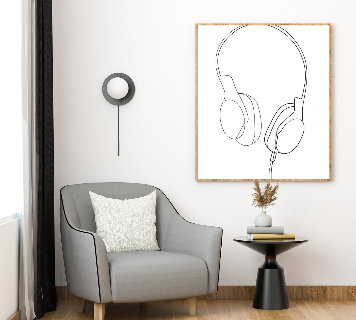 Minimalist Headphone Line Art, Music Print, Earphones Printable ...