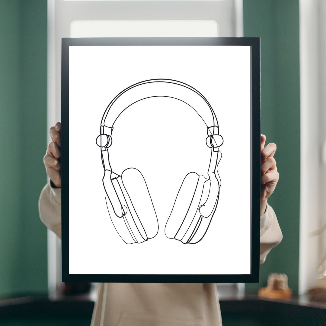 Minimalist Headphone Line Art, Music Print, Earphones Printable ...
