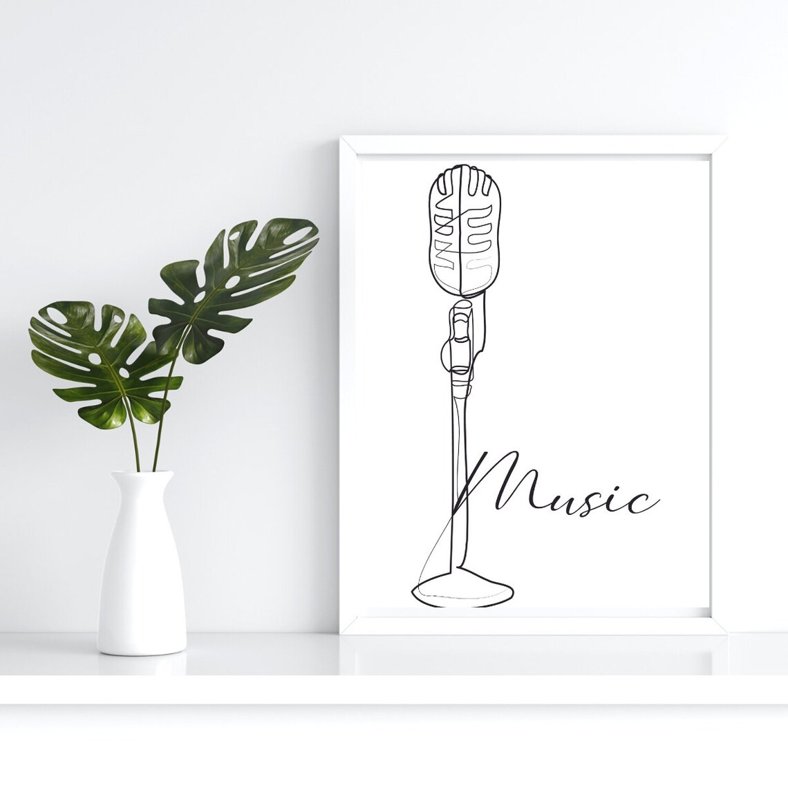 Microphone Line Art, Music Print, Abstract Singer Wall Decor ...