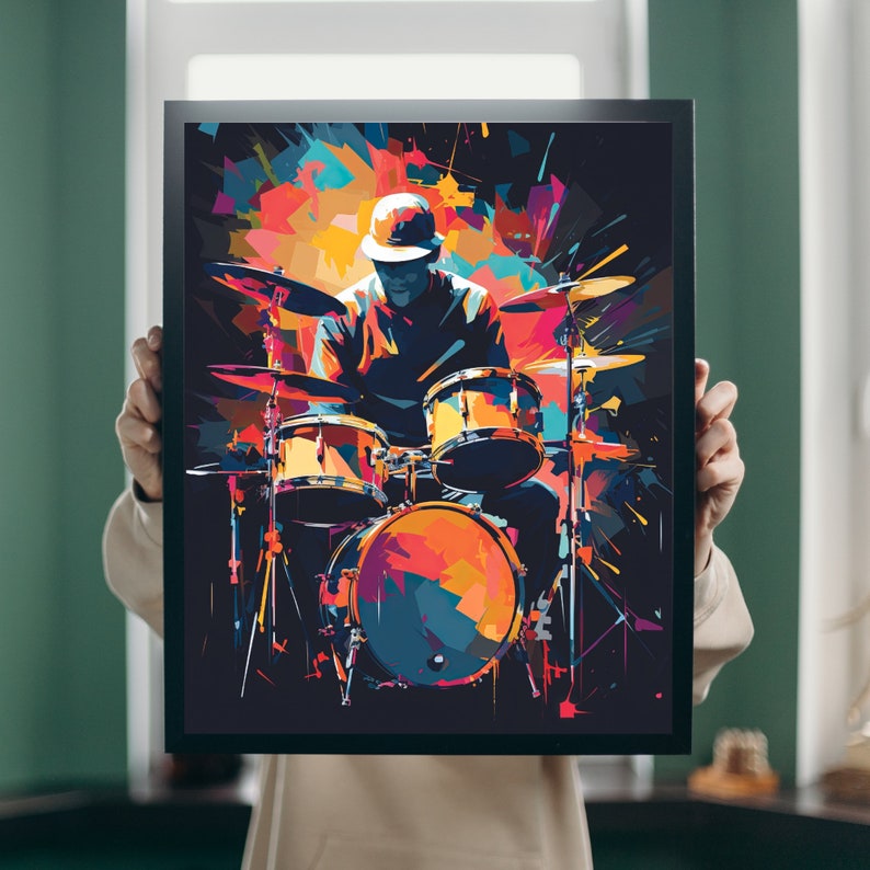 Colorful Man Playing Drums, Abstract Man Wall Art, Abstract Drums ...