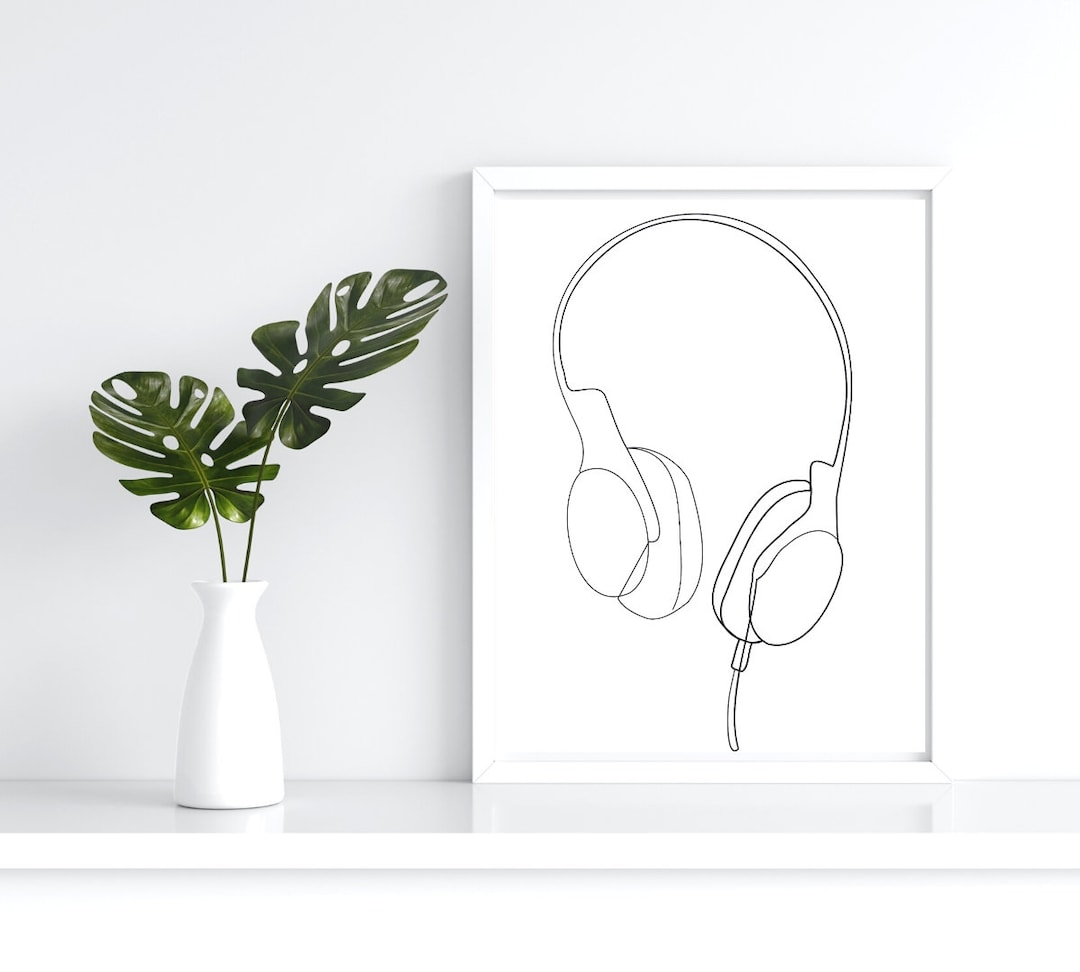 Minimalist Headphone Line Art, Music Print, Earphones Printable ...