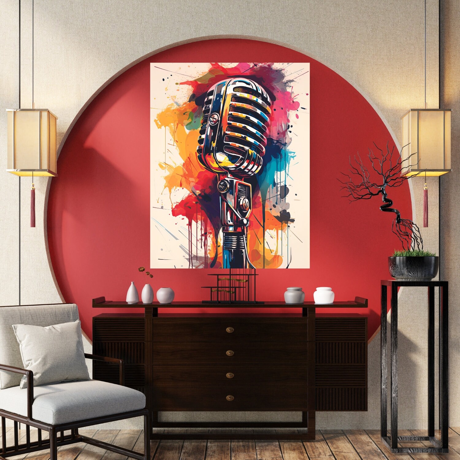 Microphone Graffiti Wall Decor, Microphone Watercolor Print Music Wall ...