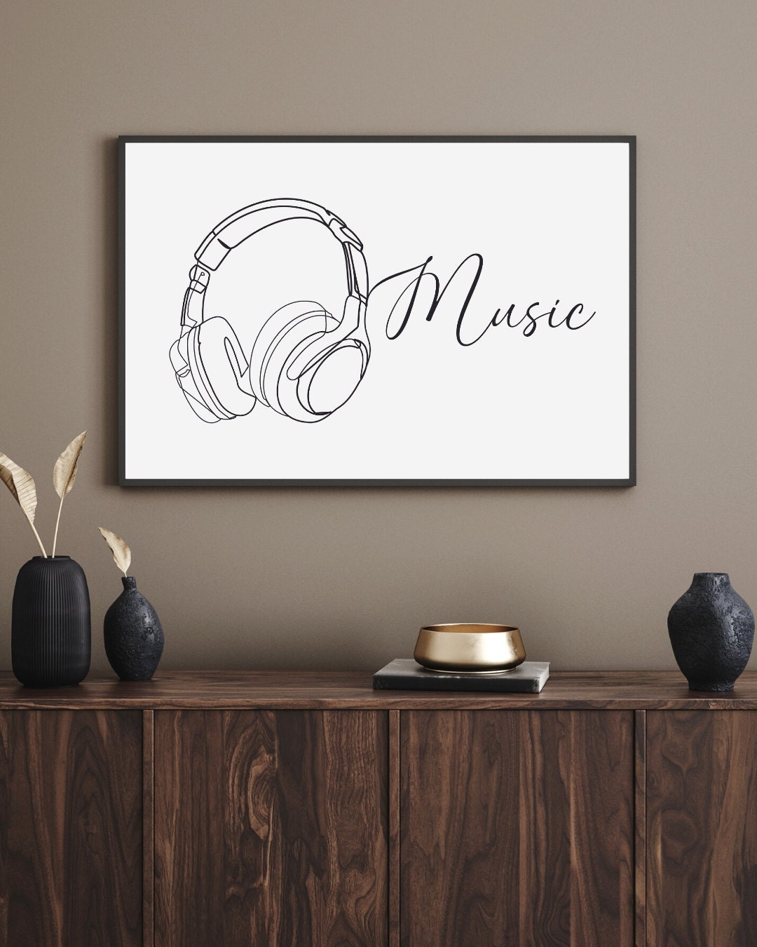 Minimalist Headphone Line Art, Music Print, Earphones Printable ...