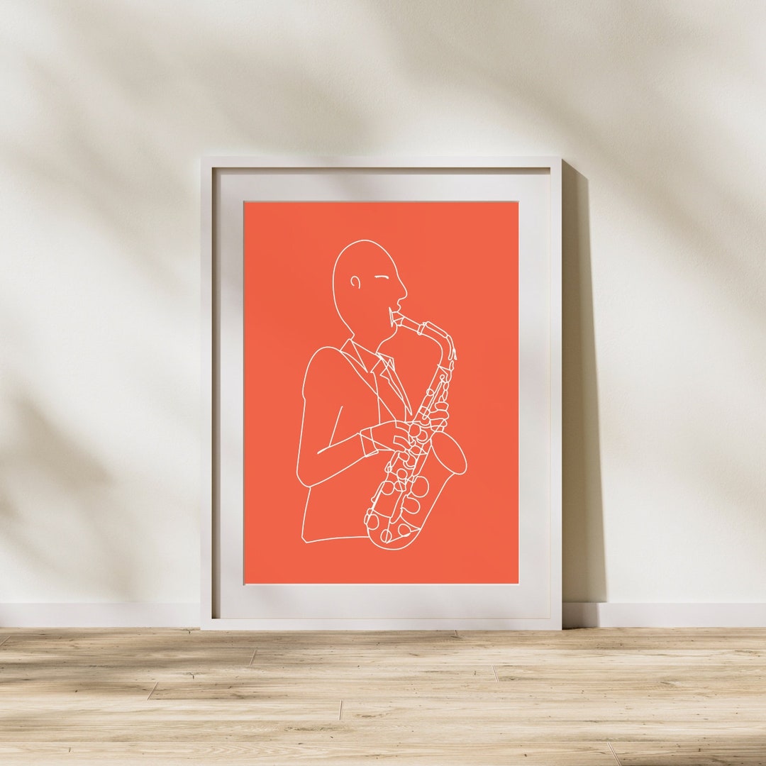 Minimalist Saxophone Line Art, Music Print, Simple Sketch, Saxophonist ...