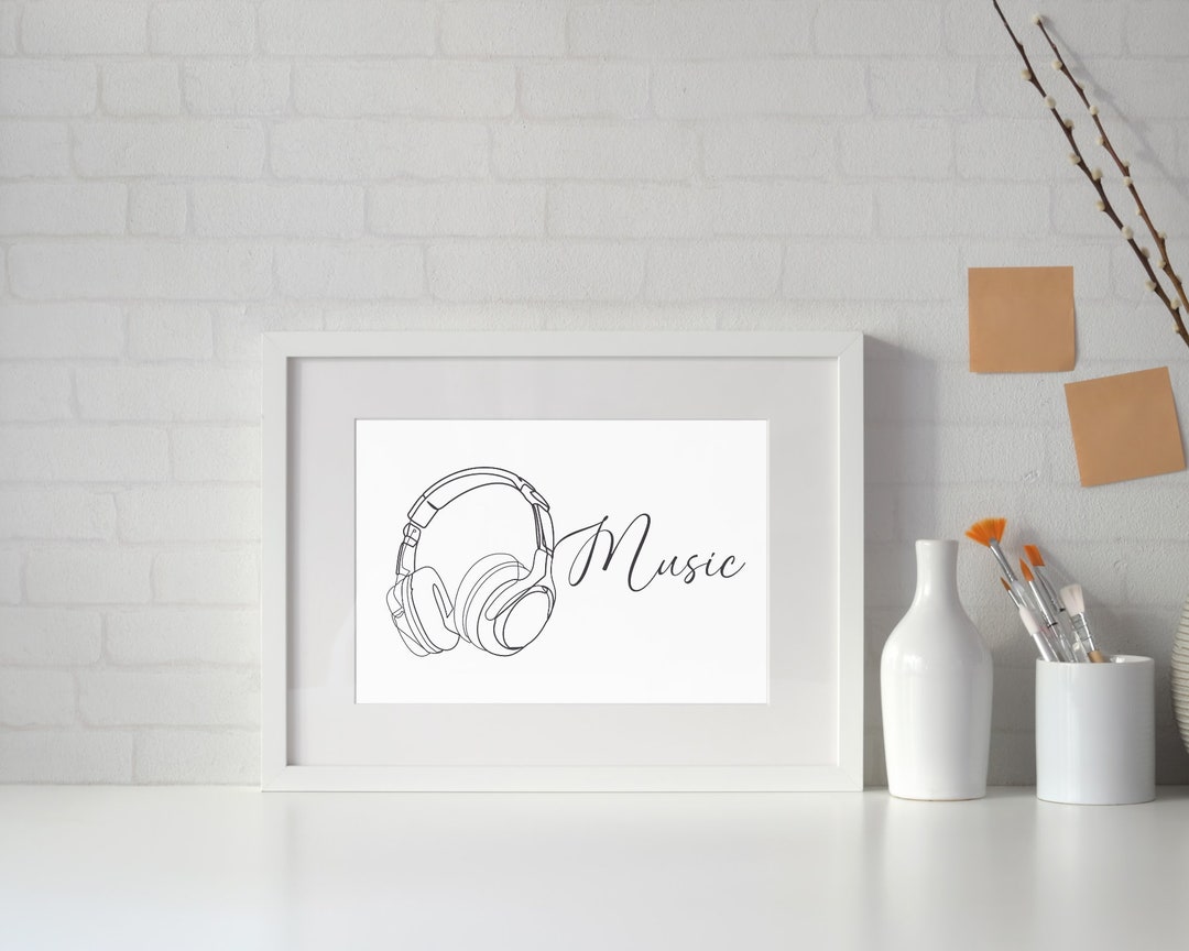 Minimalist Headphone Line Art, Music Print, Earphones Printable ...