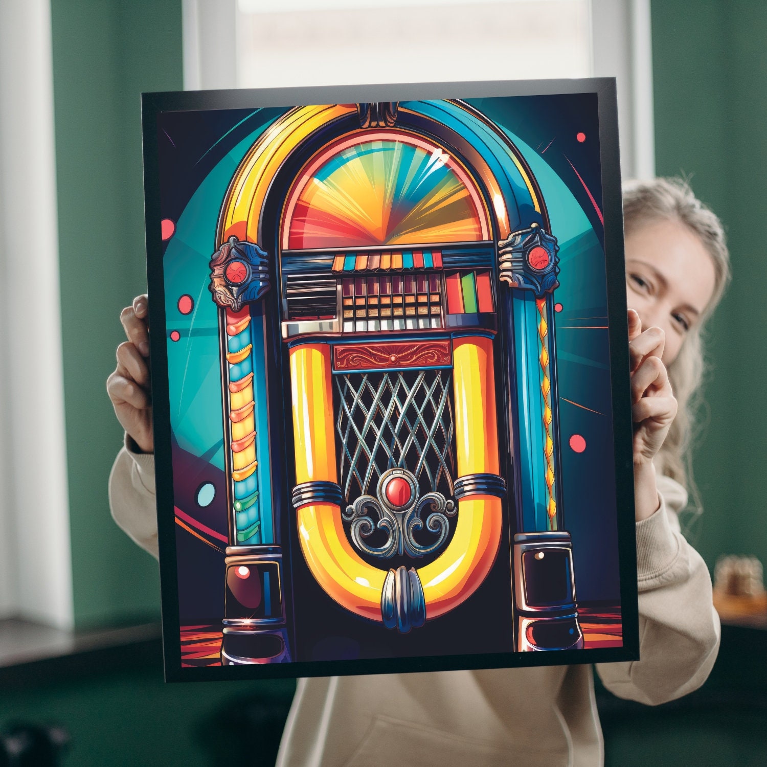 Retro Jukebox Wall Art Print, Vintage Wall Art, Vintage Music Box ...