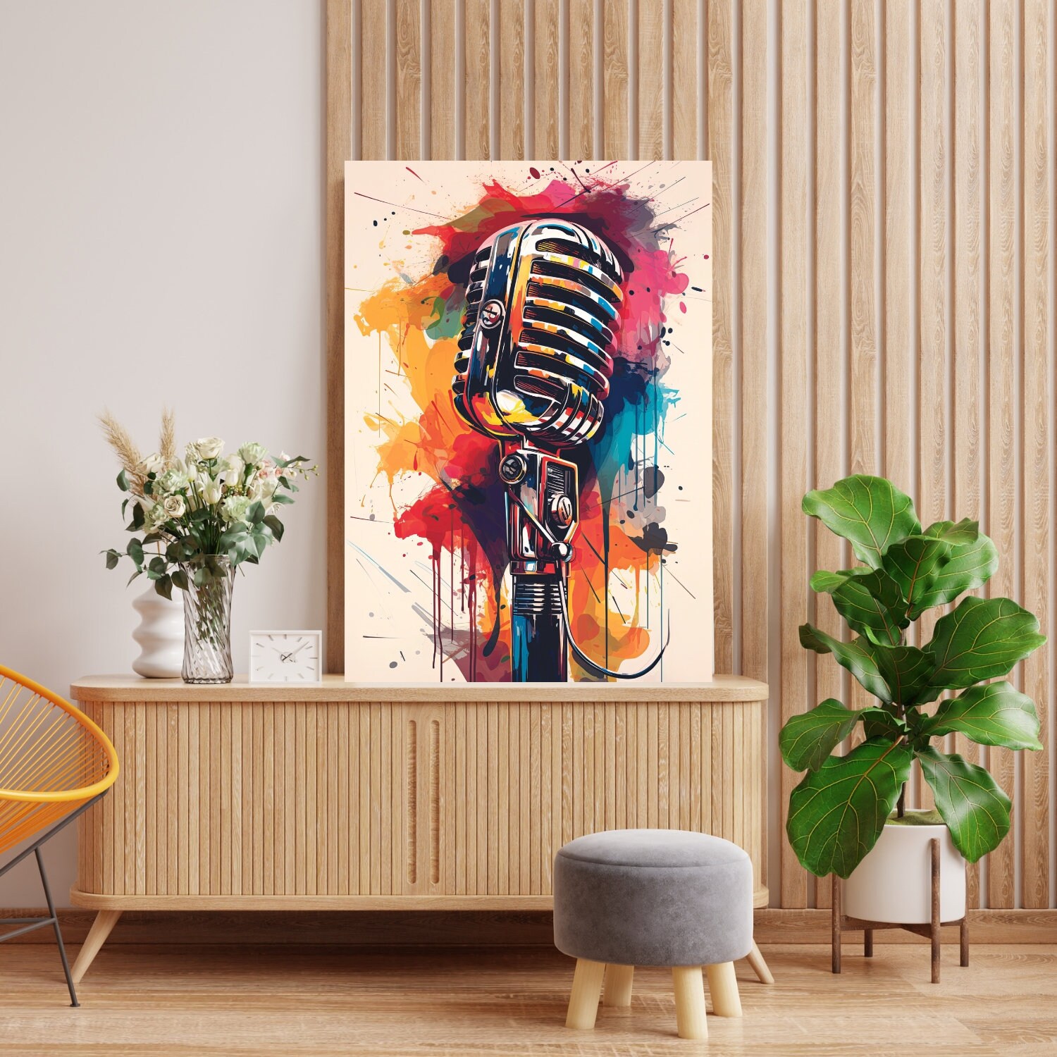 Microphone Graffiti Wall Decor, Microphone Watercolor Print Music Wall ...