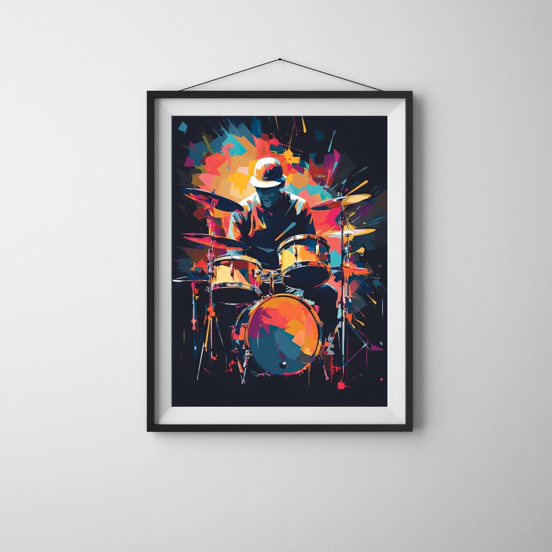 Colorful Man Playing Drums, Abstract Man Wall Art, Abstract Drums ...