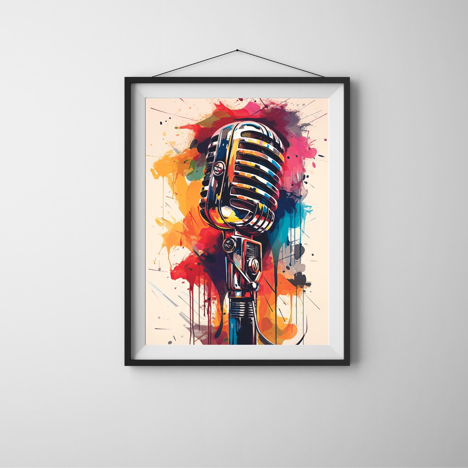 Microphone Graffiti Wall Decor, Microphone Watercolor Print Music Wall ...