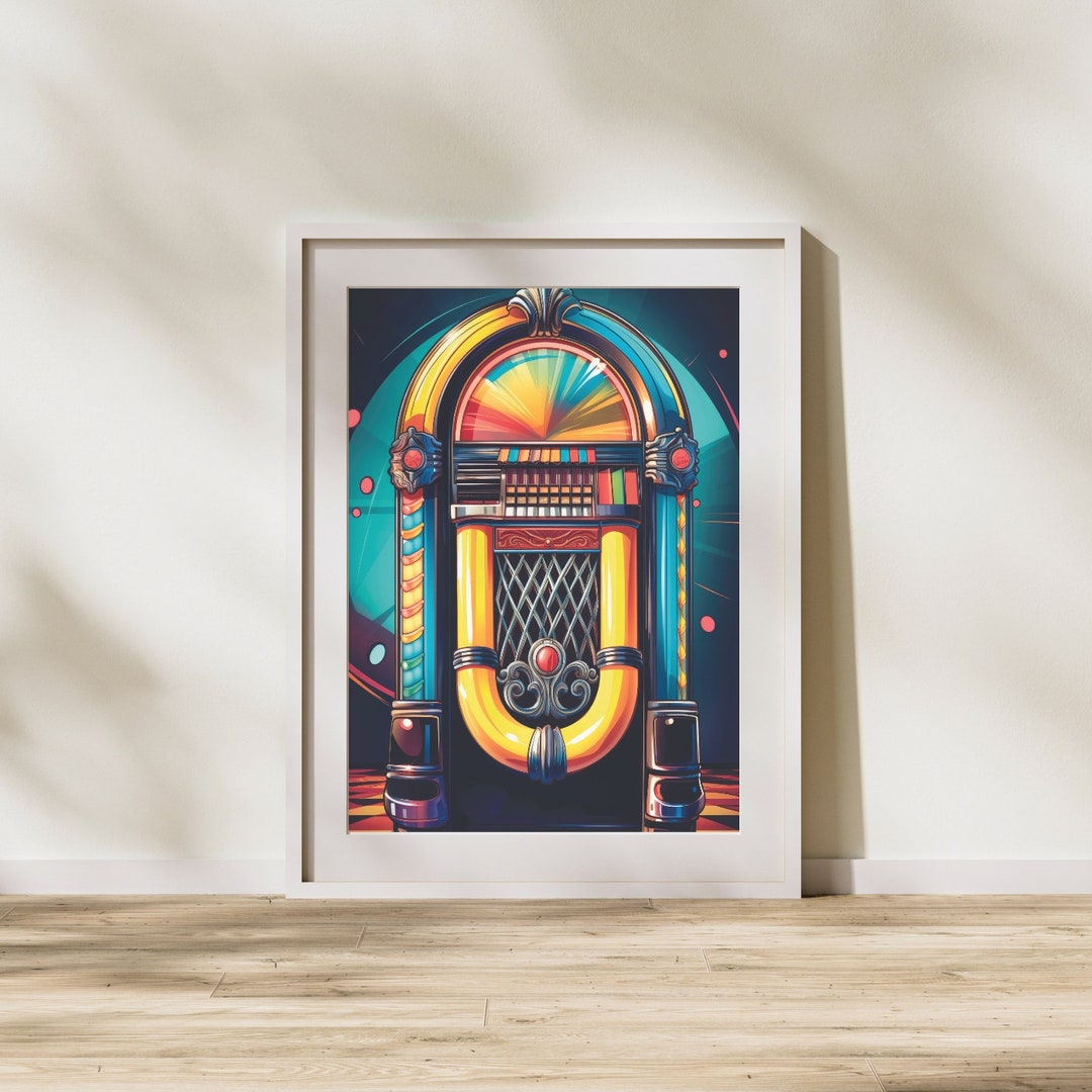 Retro Jukebox Wall Art Print, Vintage Wall Art, Vintage Music Box ...