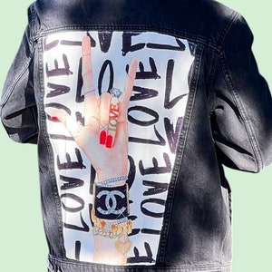 Customized Denim Jacket With Rock Music - Black Love Rock Music Jacket ...