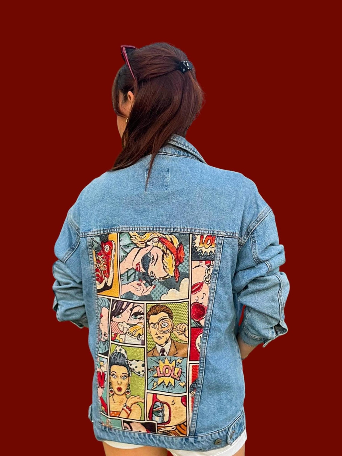 Customized Denim Jacket With Pop Art and Comic Books - Handmade Women's ...
