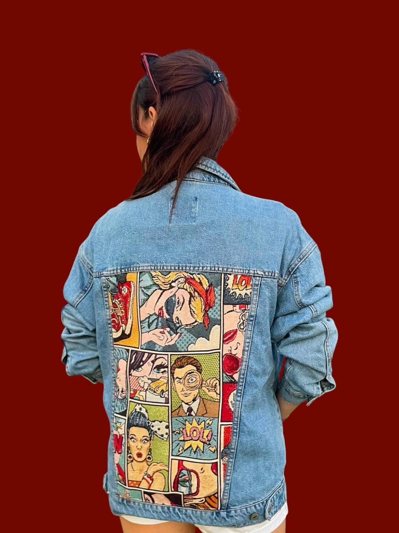 Customized Denim Jacket With Pop Art and Comic Books - Handmade Women's ...