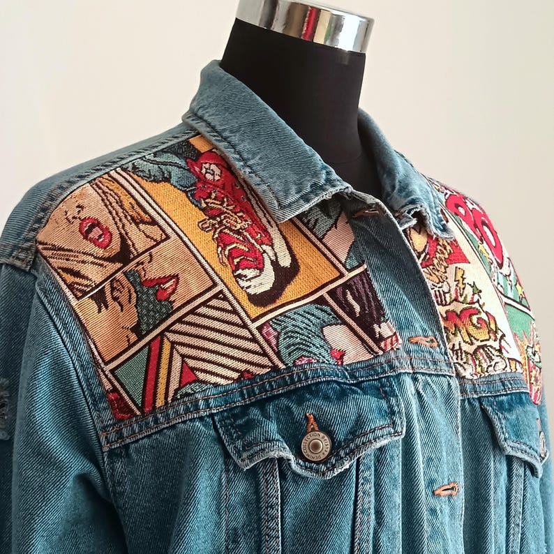 Customized Denim Jacket With Pop Art and Comic Books - Handmade Women's ...