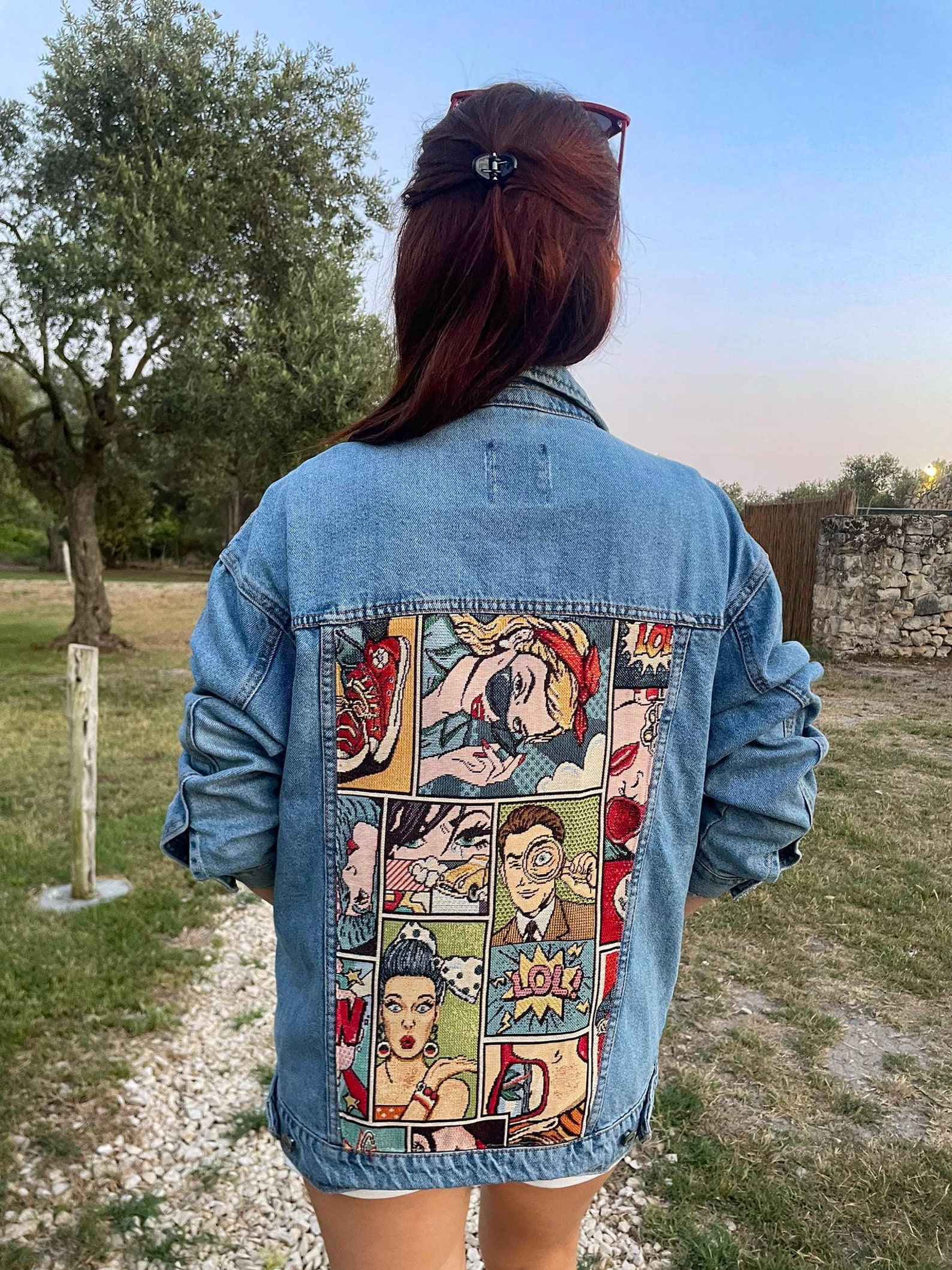 Customized Denim Jacket With Pop Art and Comic Books - Handmade Women's ...