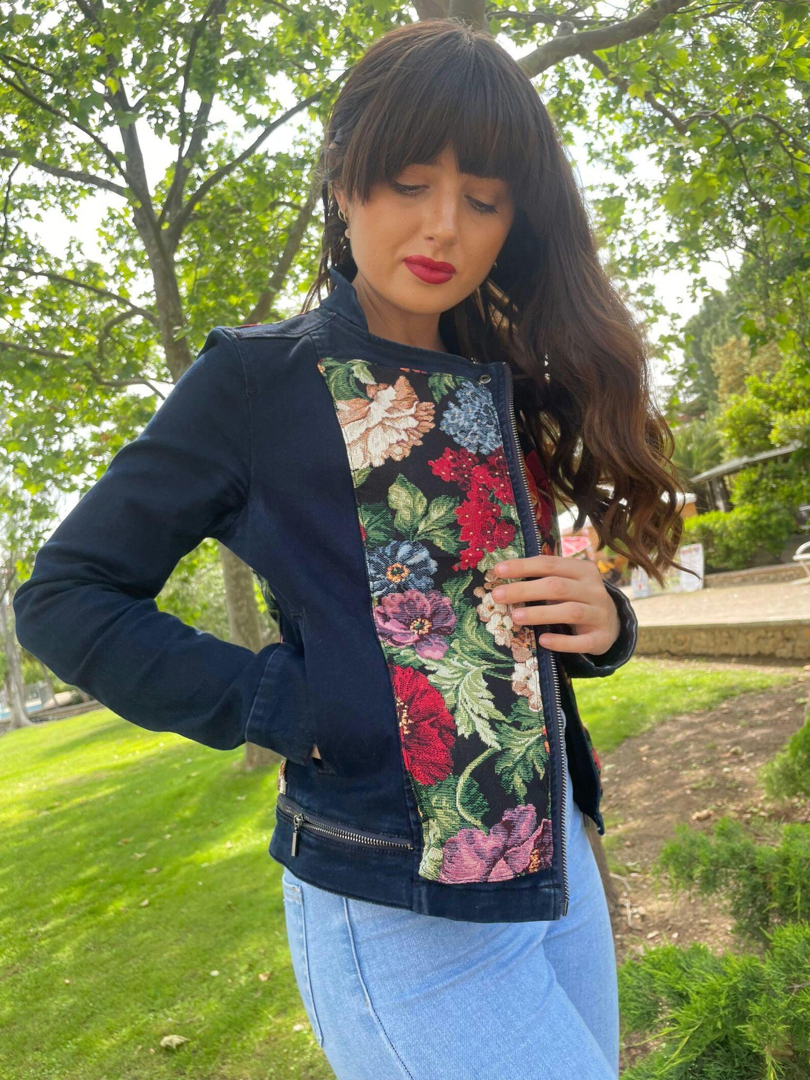 Customized Denim Jacket With Floral Pattern -handmade Women's Fashion ...
