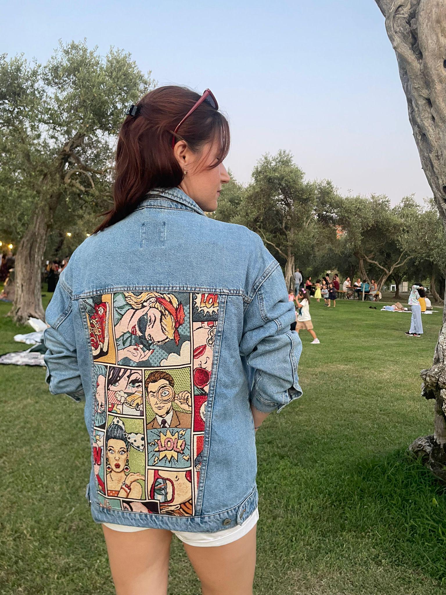 Customized Denim Jacket With Pop Art and Comic Books - Handmade Women's ...