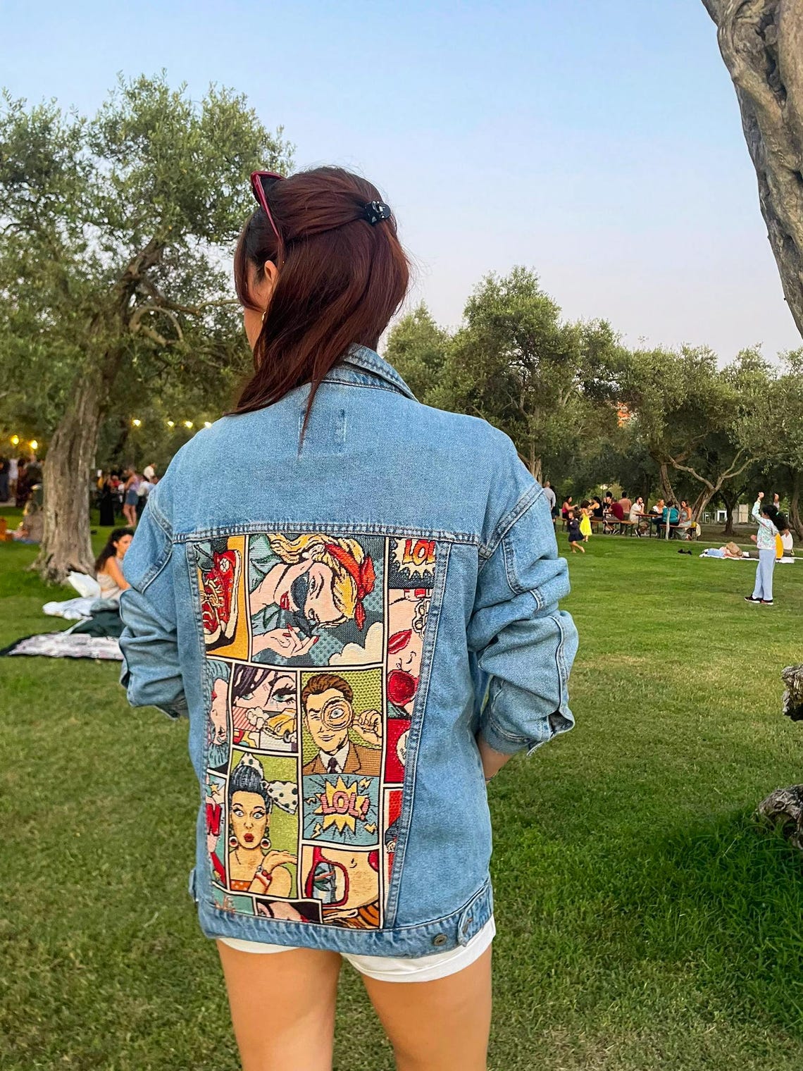 Customized Denim Jacket With Pop Art and Comic Books - Handmade Women's ...