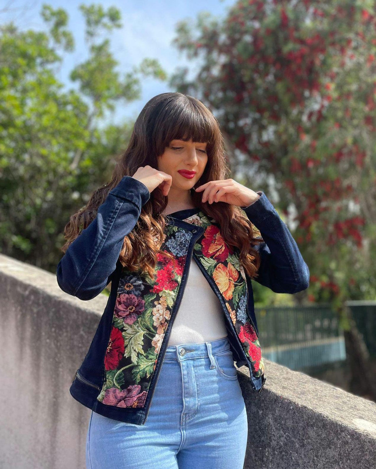 Customized Denim Jacket With Floral Pattern -handmade Women's Fashion ...