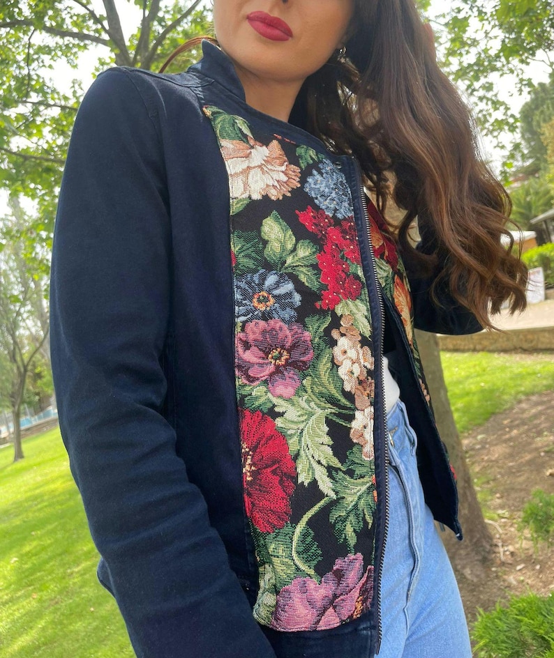 Customized Denim Jacket With Floral Pattern -handmade Women's Fashion ...