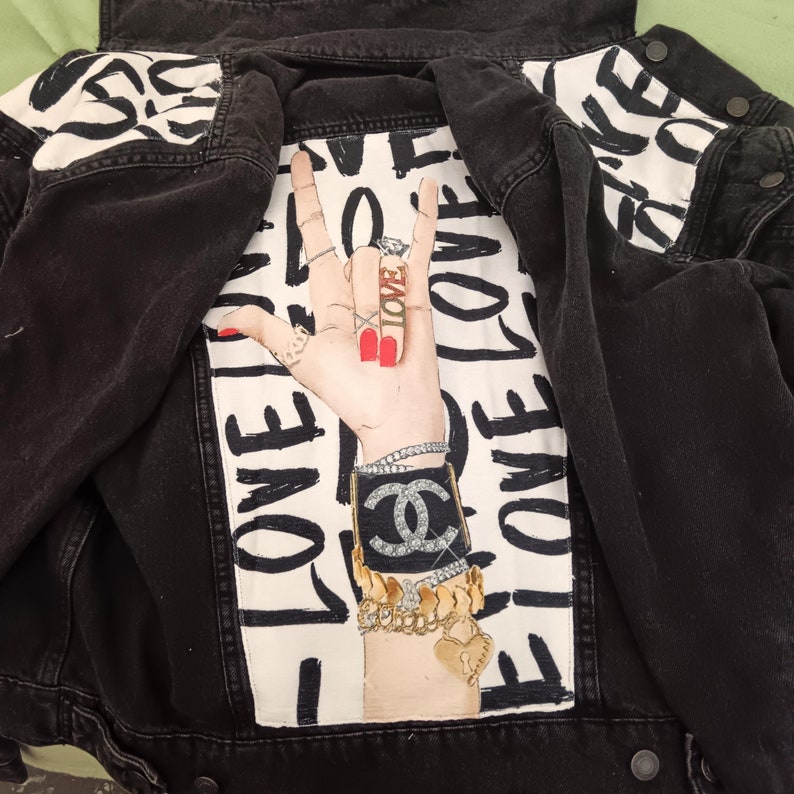 Customized Denim Jacket With Rock Music - Black Love Rock Music Jacket ...