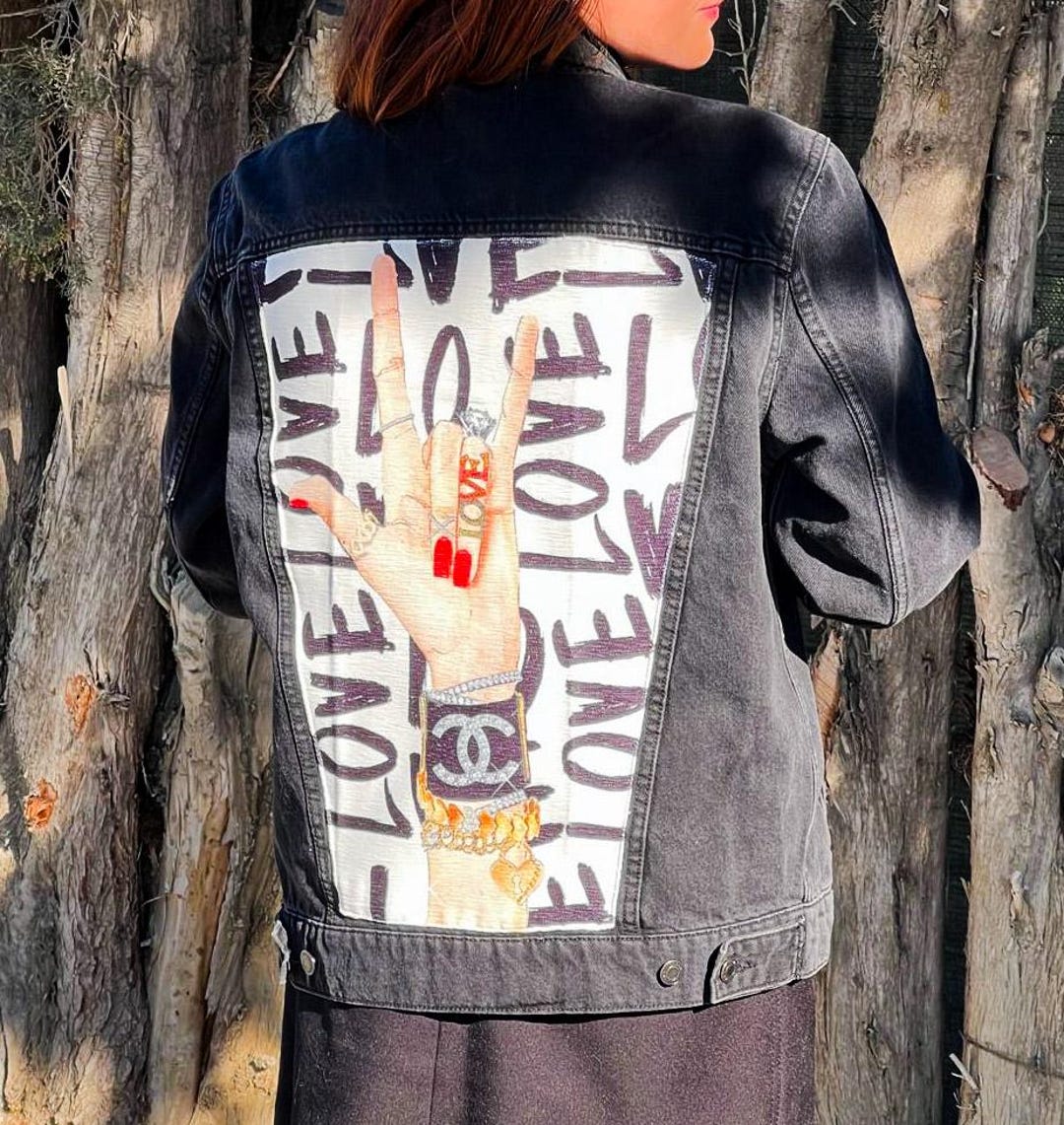 Customized Denim Jacket With Rock Music - Black Love Rock Music Jacket ...