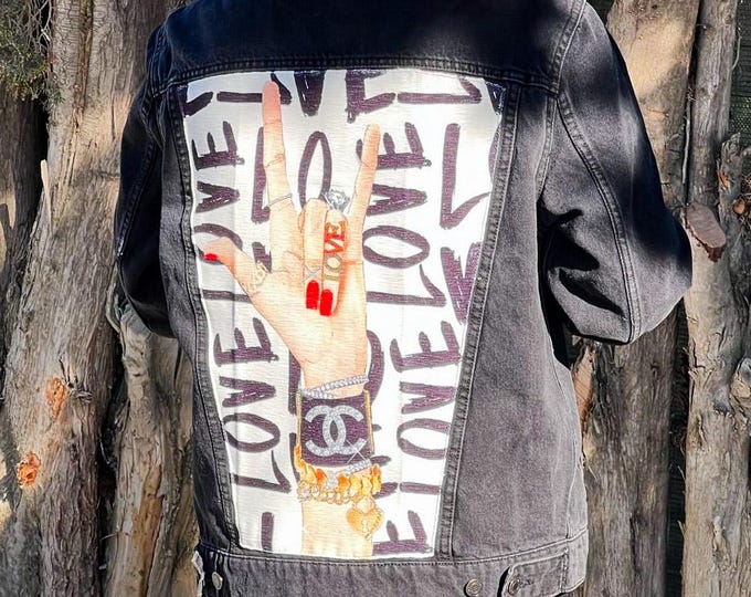 Customized Denim Jacket With Rock Music - Black Love Rock Music Jacket ...