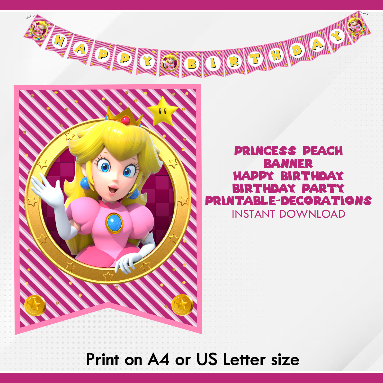 Princess Peach Banner Happy Birthday Birthday Party Printable ...