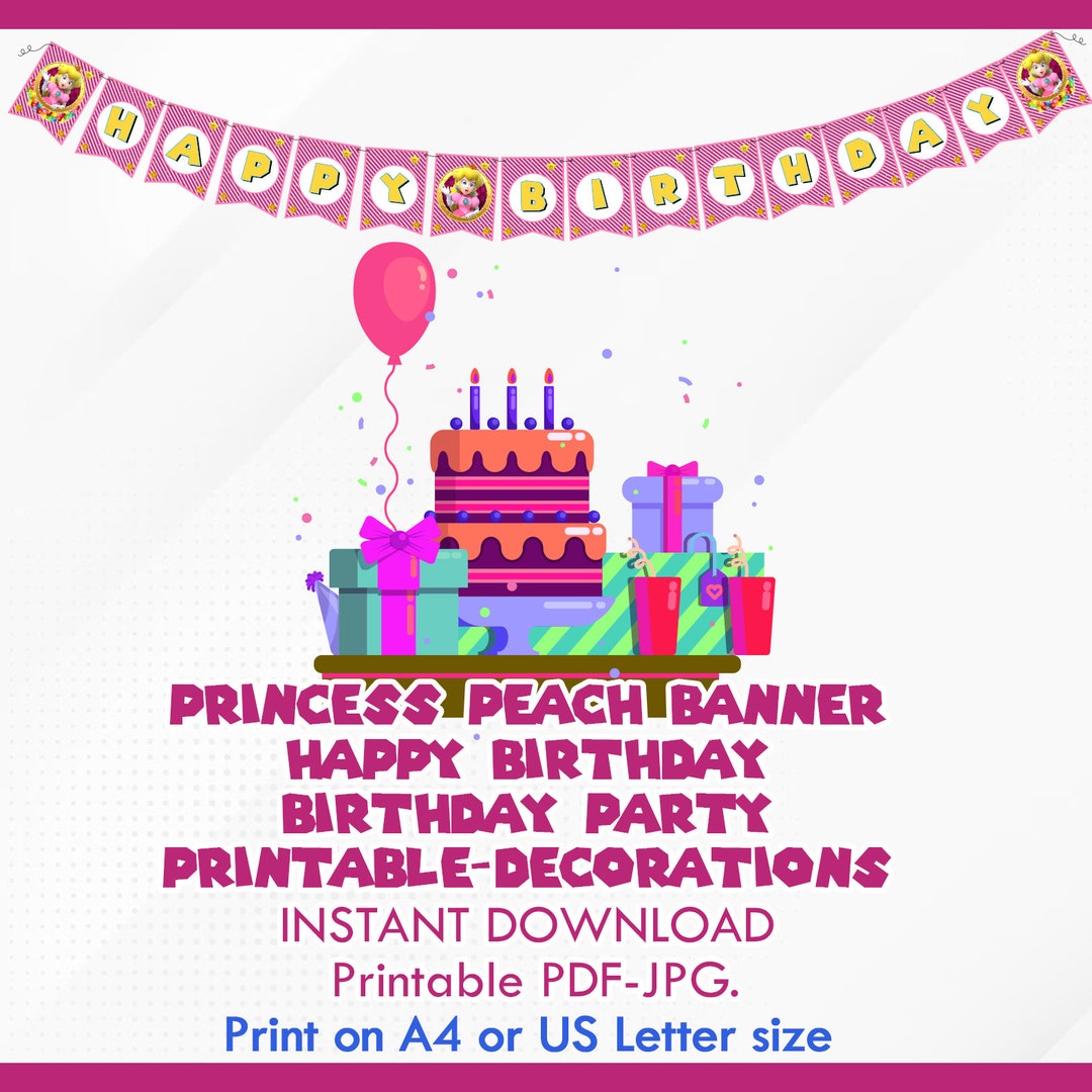 Princess Peach Banner Happy Birthday Birthday Party Printable ...