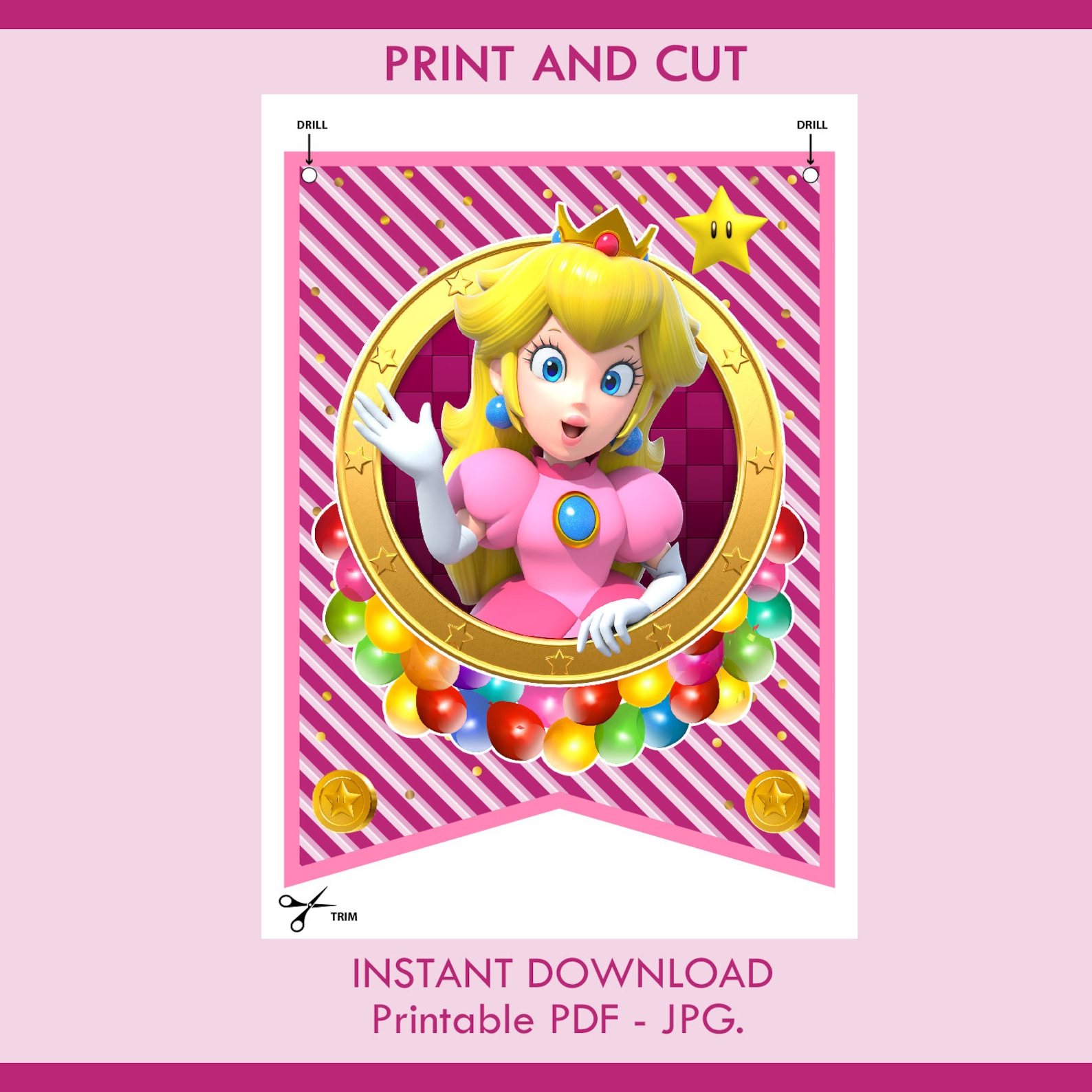 Princess Peach Banner Happy Birthday Birthday Party Printable ...