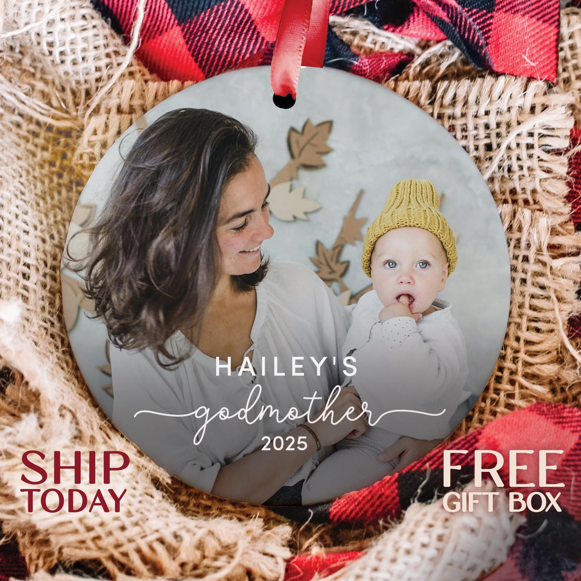 Personalized Godmother 2025 Ornament, Custom Name Christening Gift for ...