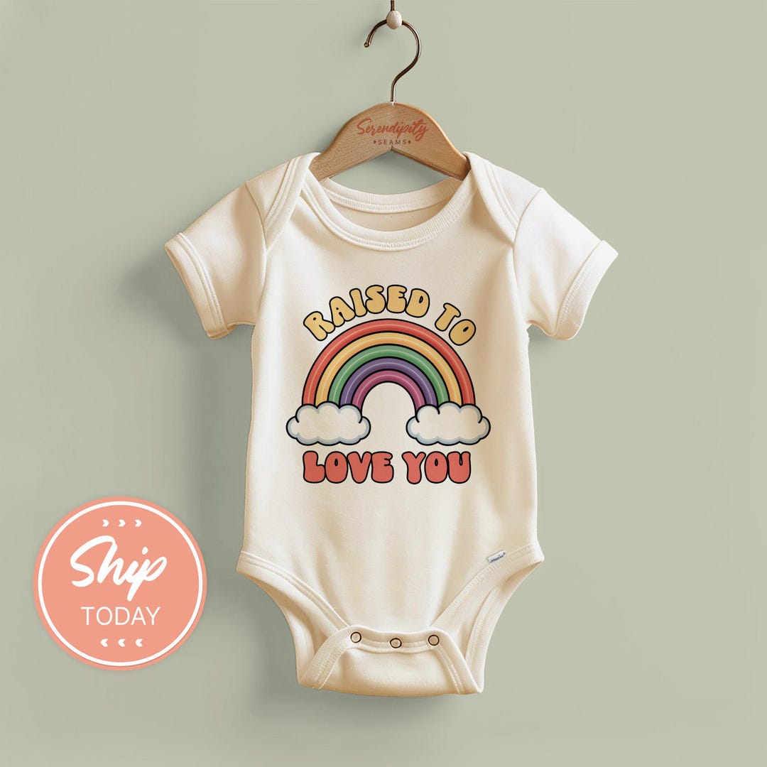 Pride Rainbow Baby Onesies® Brand, Retro Raised to Love You Outfit ...