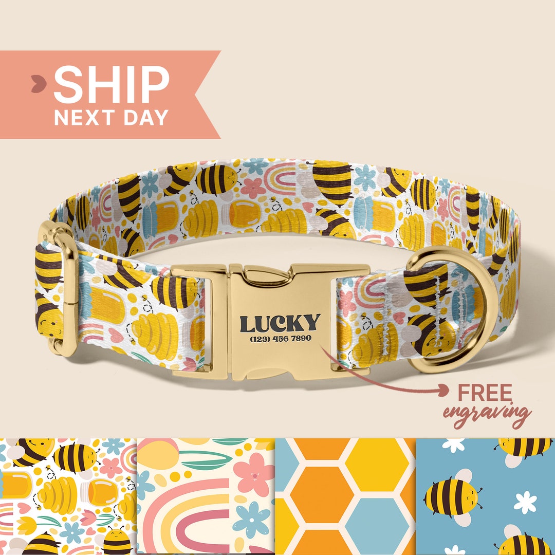Personalized Yellow Bee Dog Collar, Adjustable Size, Gift for Dogs ...