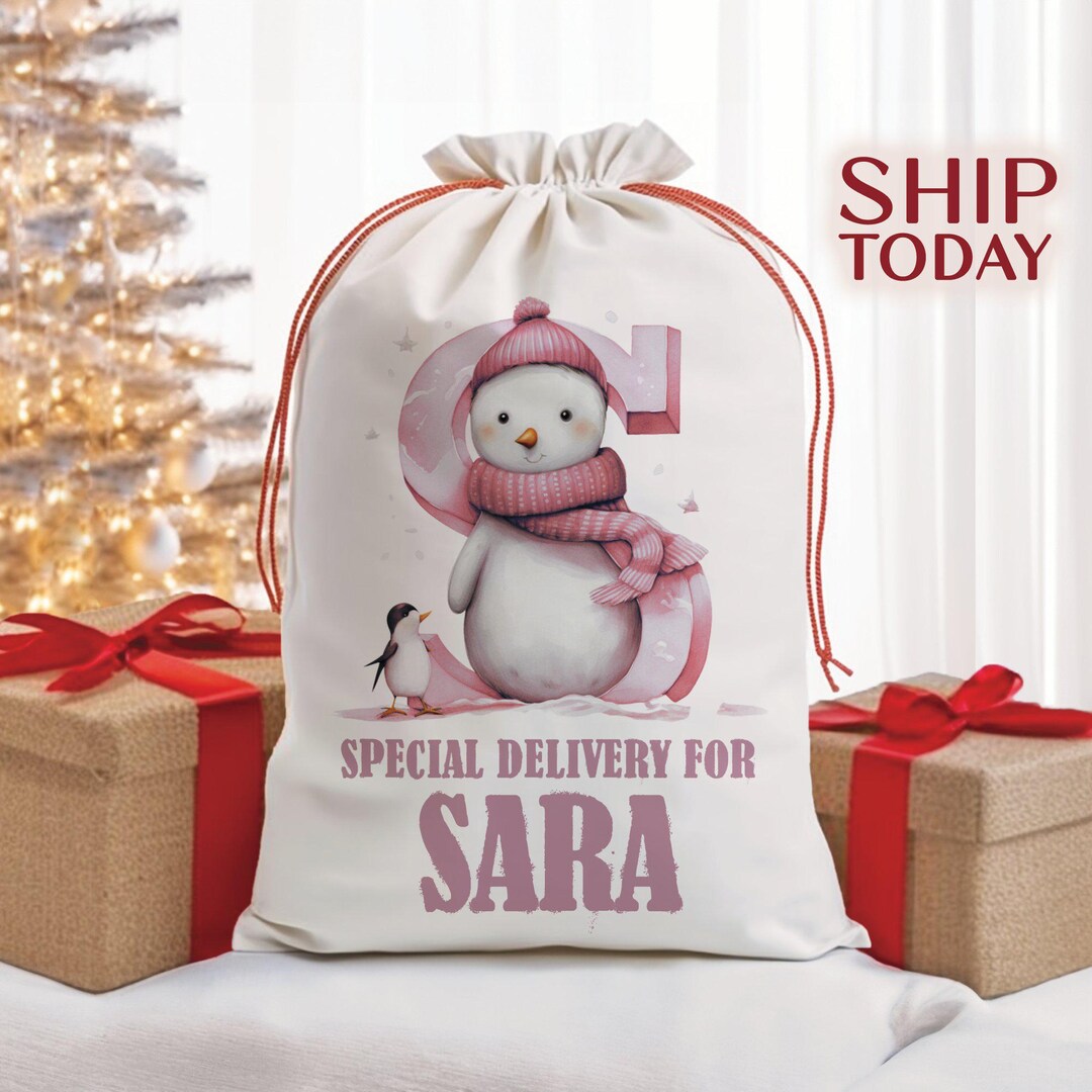 Personalized Snowman Design Christmas Gift Bag, Custom Initial With ...