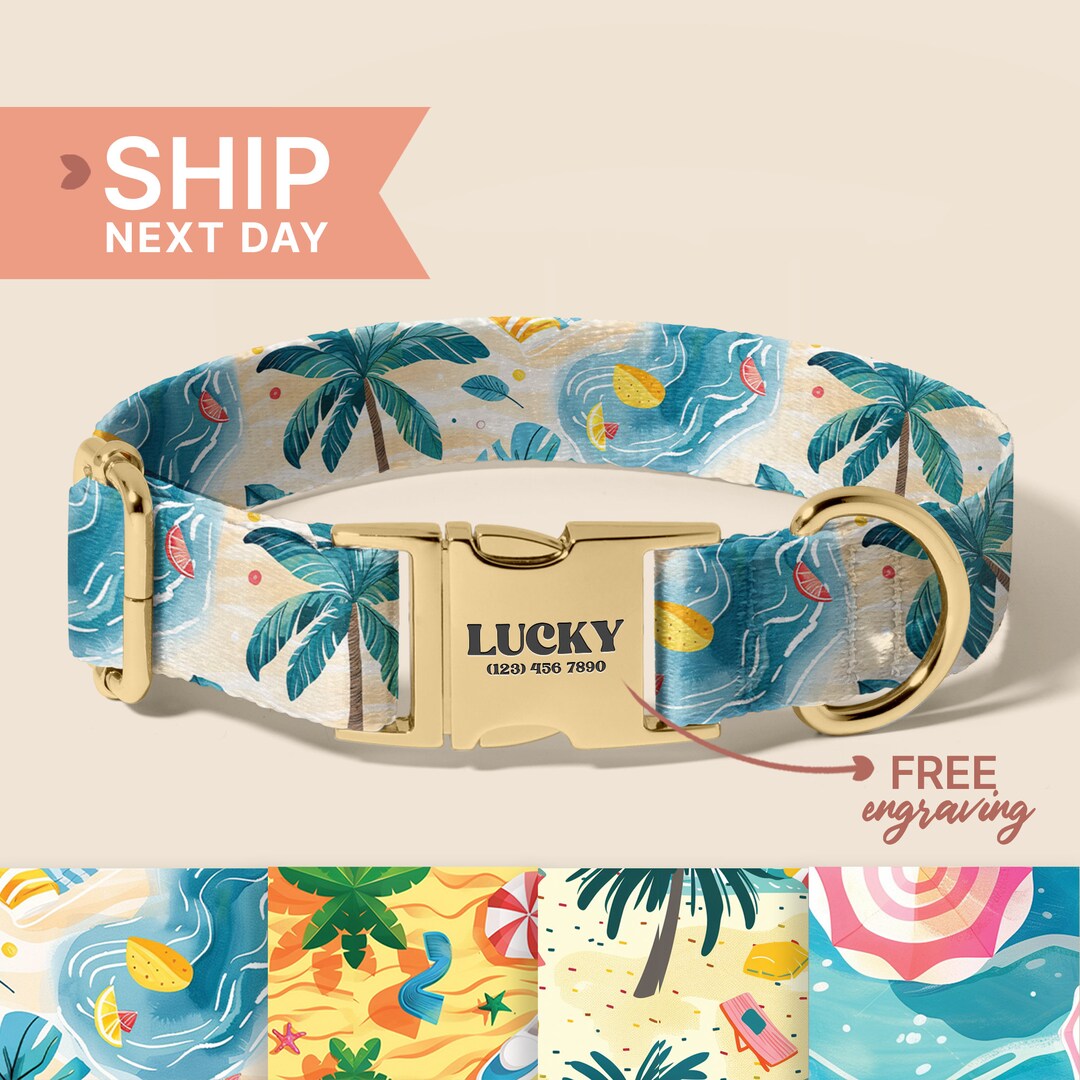 Custom Beach Dog Collar With Dog Name, Summer Gift for Favorite Dog ...