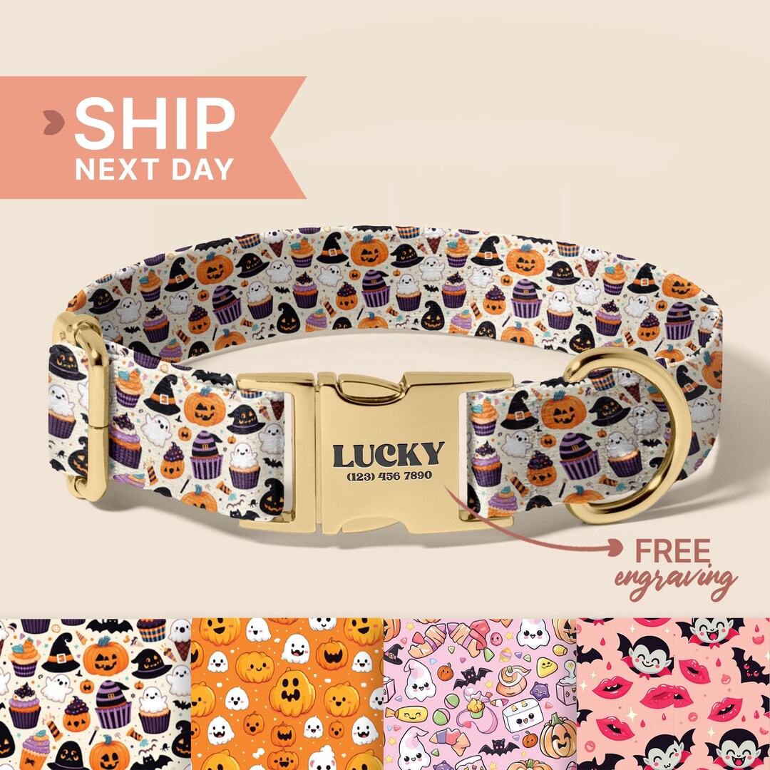 Custom Halloween Dog Collar, Spooky Season Dog Collar With Leash ...