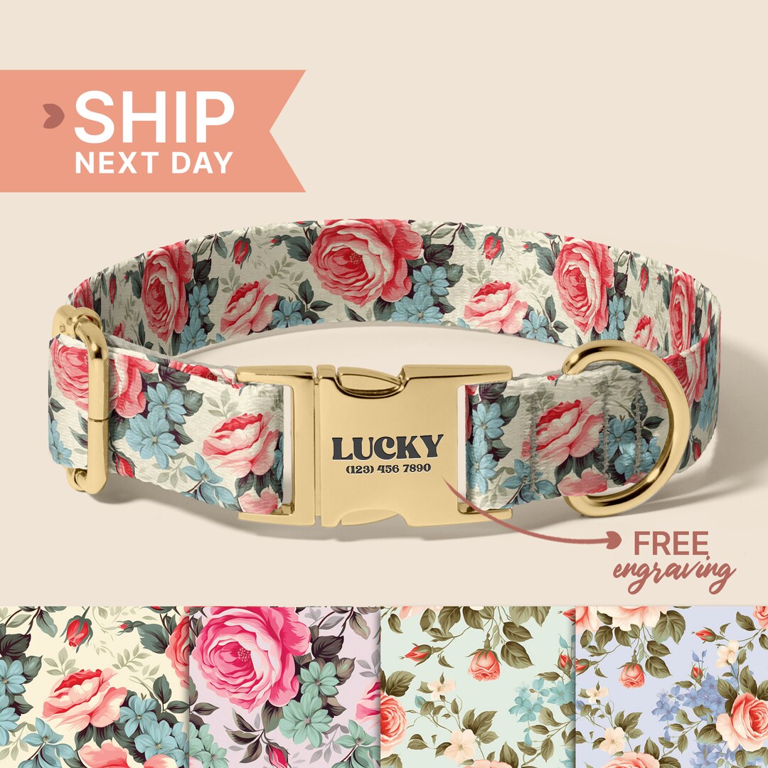 Floral Dog Collar, Adjustable Dog Collar Small to Large Dogs, Female ...