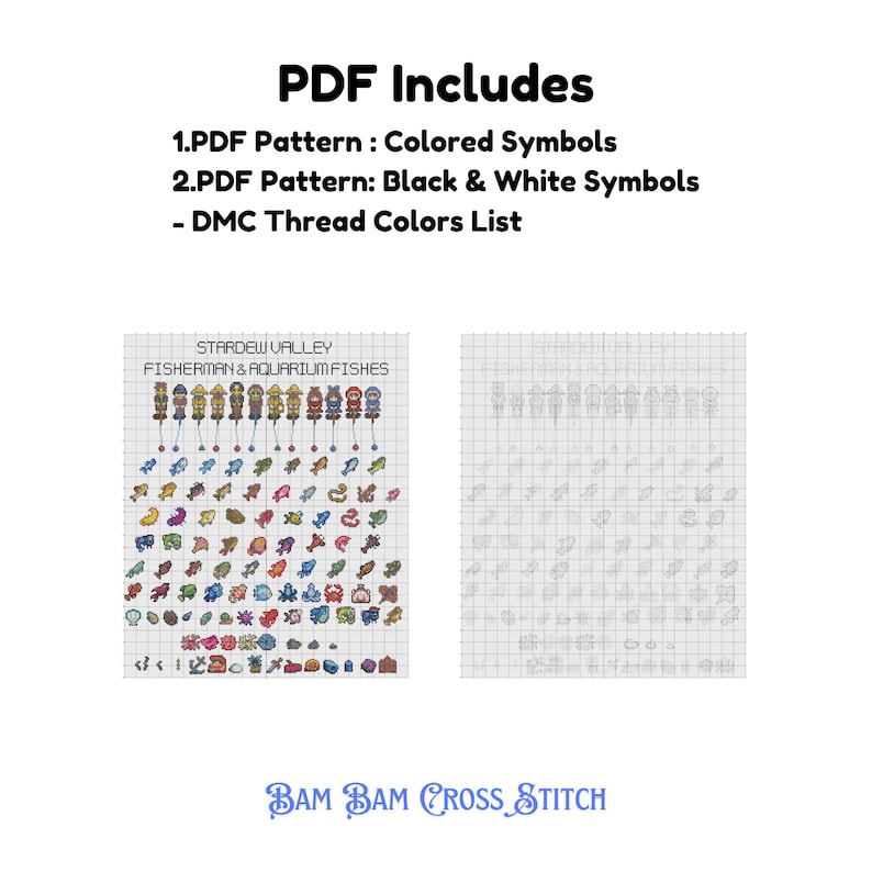 Stardew Valley Fisherman and Aquarium Fishes : Cross Stitch Pattern ...