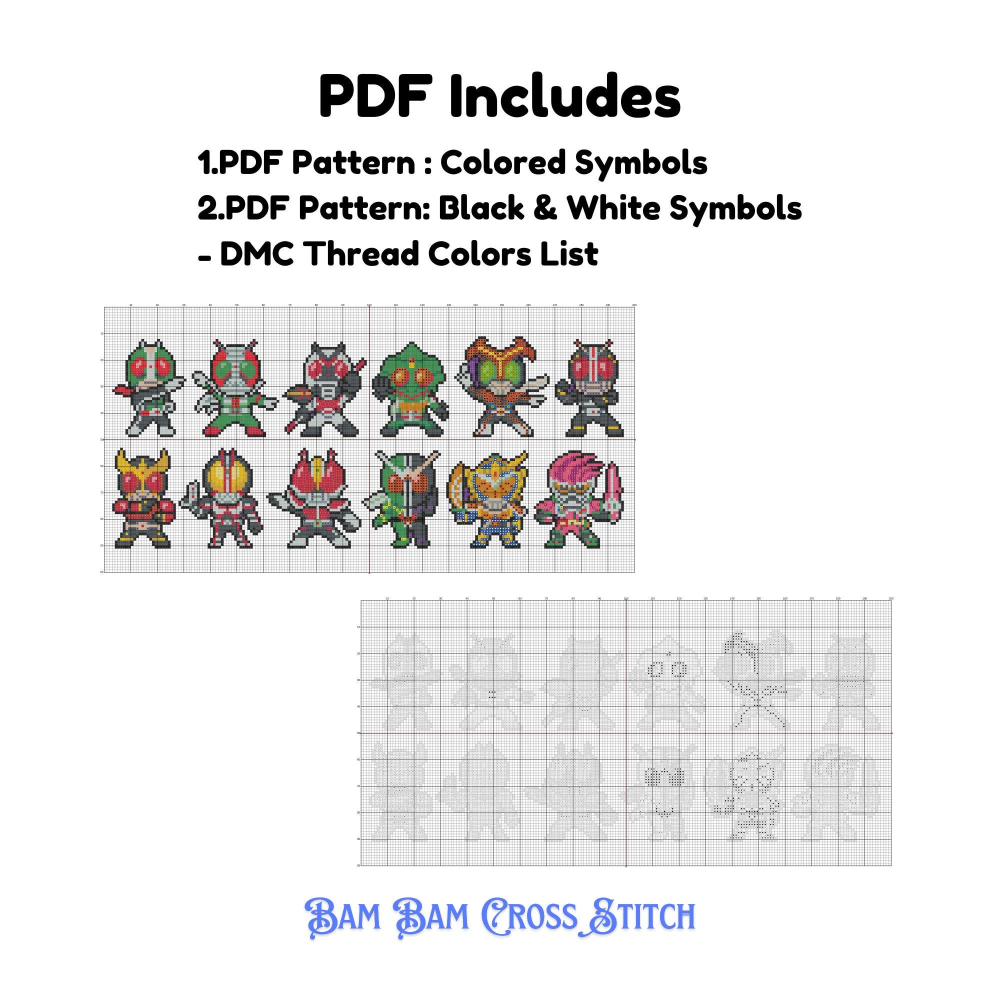 Kamen Rider Set 1 : Cross Stitch Pattern - DIGITAL FILE ONLY - Etsy