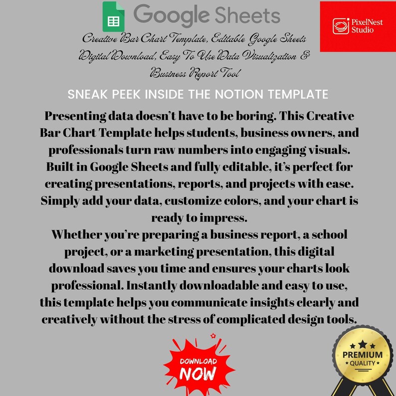 Editable Bar Chart Template: Google Sheets Data Visualization (digital ...