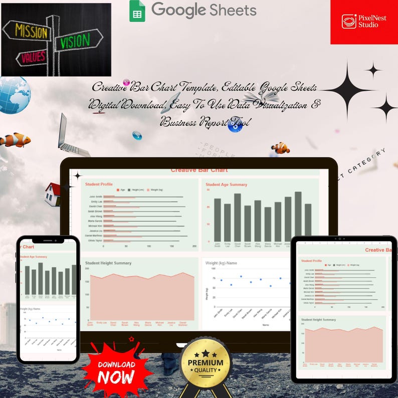 Editable Bar Chart Template: Google Sheets Data Visualization (digital ...