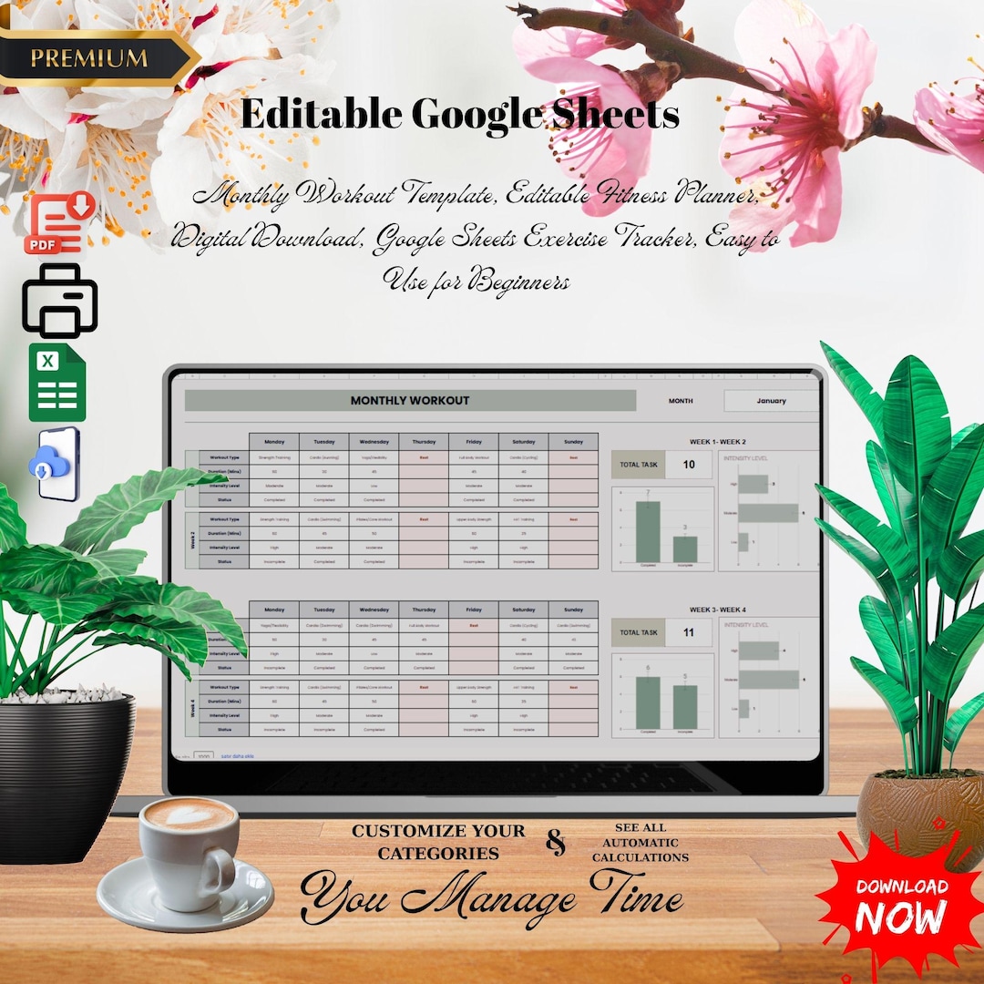 Editable Monthly Workout Planner: Google Sheets Fitness Tracker ...