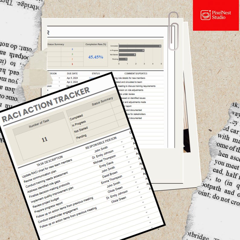 RACI Action Tracker Template: Project Management Google Sheets (digital ...