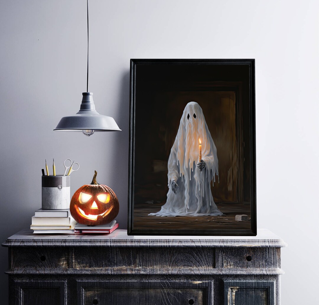 Ghost Holding A Candle Halloween Posters Vintage Poster - Etsy